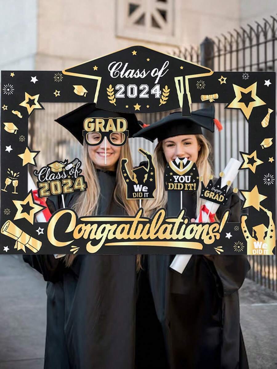 1set Black Gold Graduation Photo Paper Frame, 2024 Graduation Photo ...