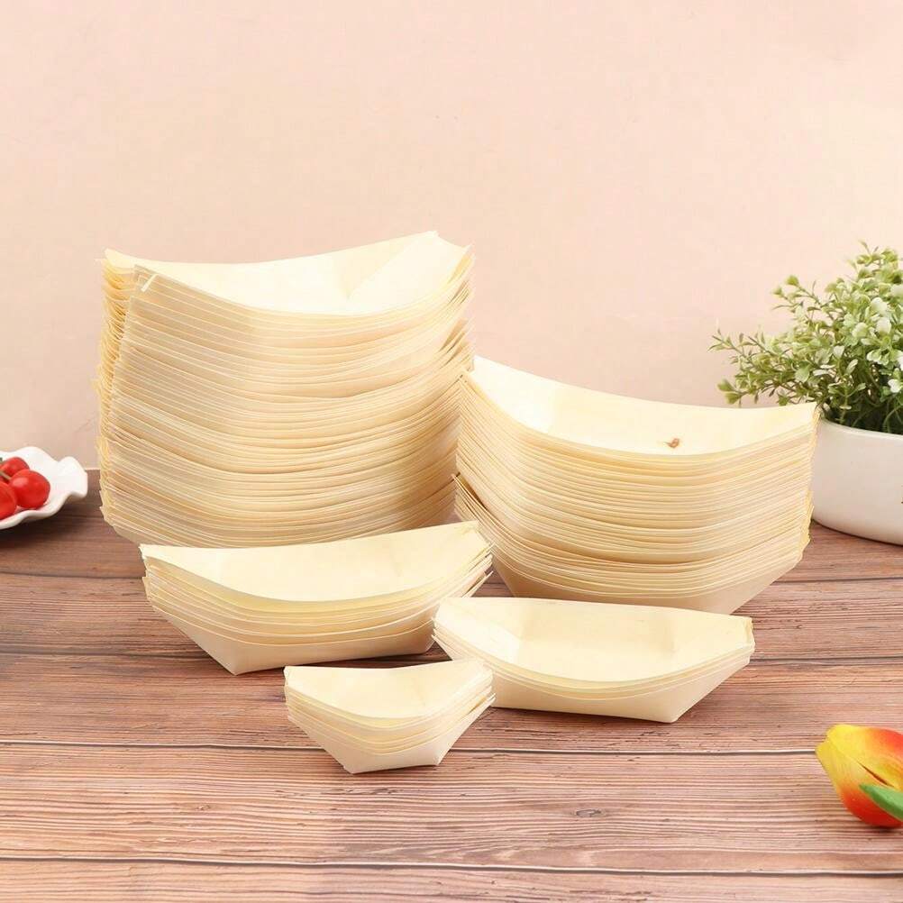 50pcs Disposable Wooden Sushi Boat Tray, Japanese Sashimi Packaging Box ...