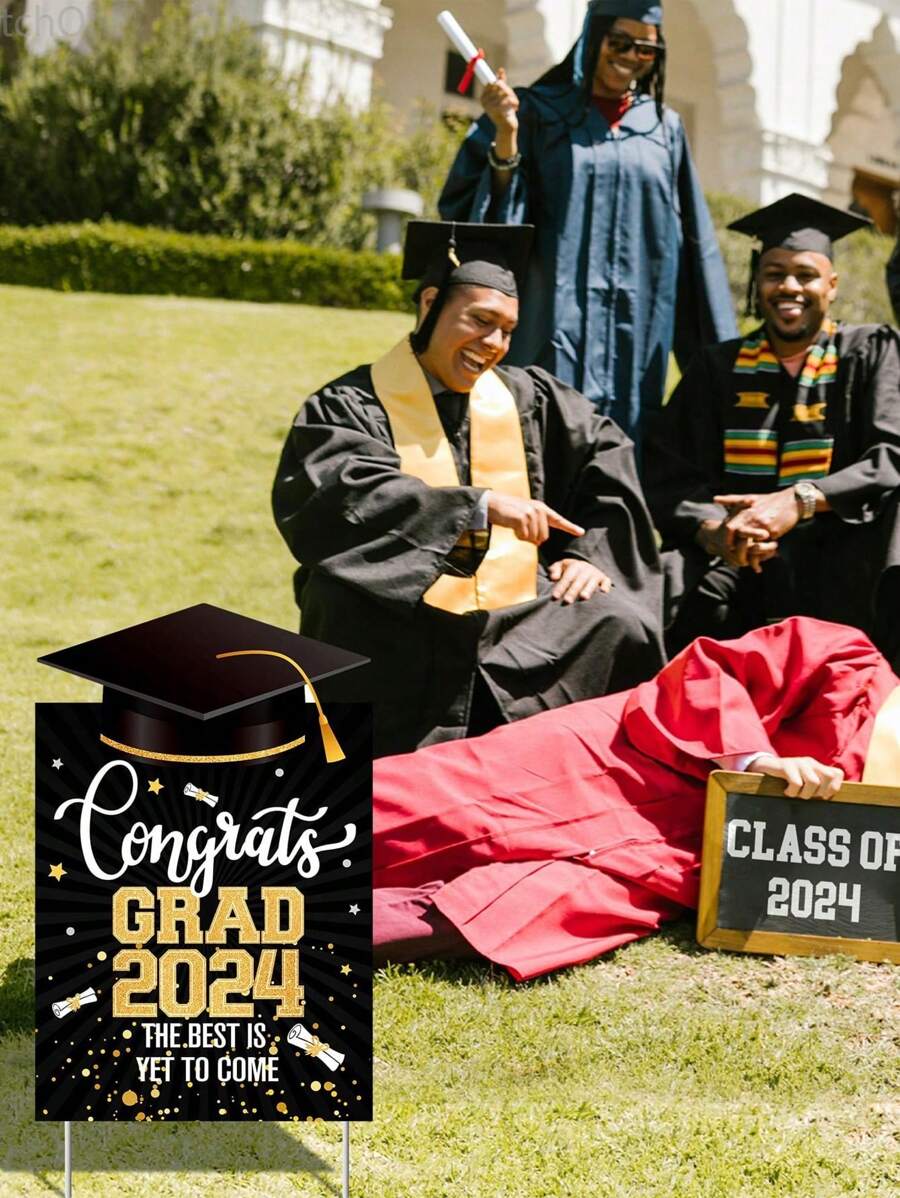 1pc Graduation Yard Sign With Ground Stake - Congratulations 2024 ...