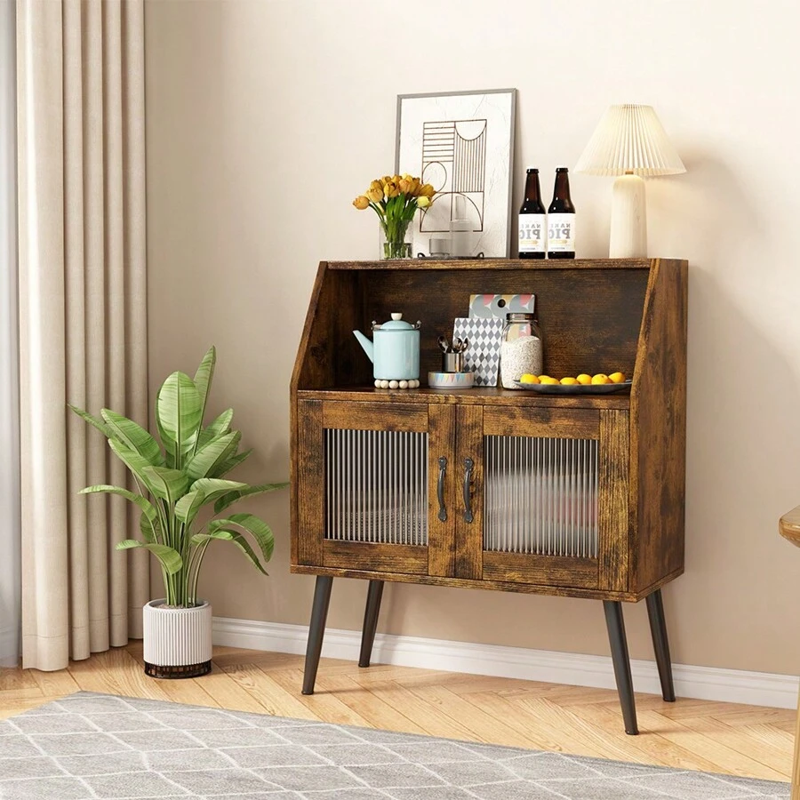 Buffet Storage Cabinet, Kitchen Accent Console Table With Open Shelf ...
