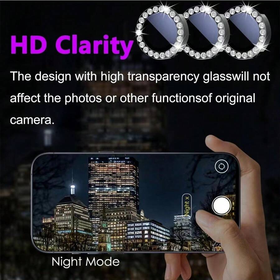 1 Set 9D Diamond Lens Protector, Ring Cover Film ,Tempered Glass Camera ...