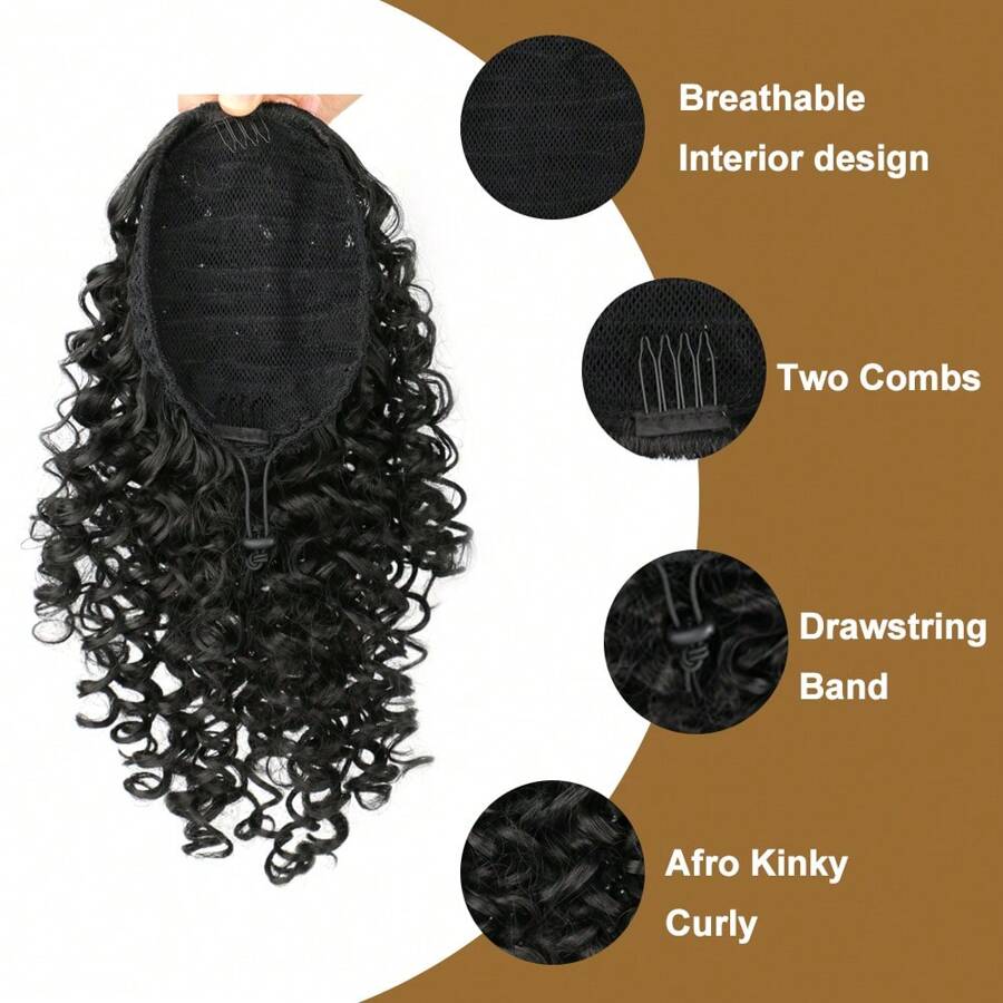 Short Kinky Curly Ponytail Extension Drawstring Ponytail For With Two ...