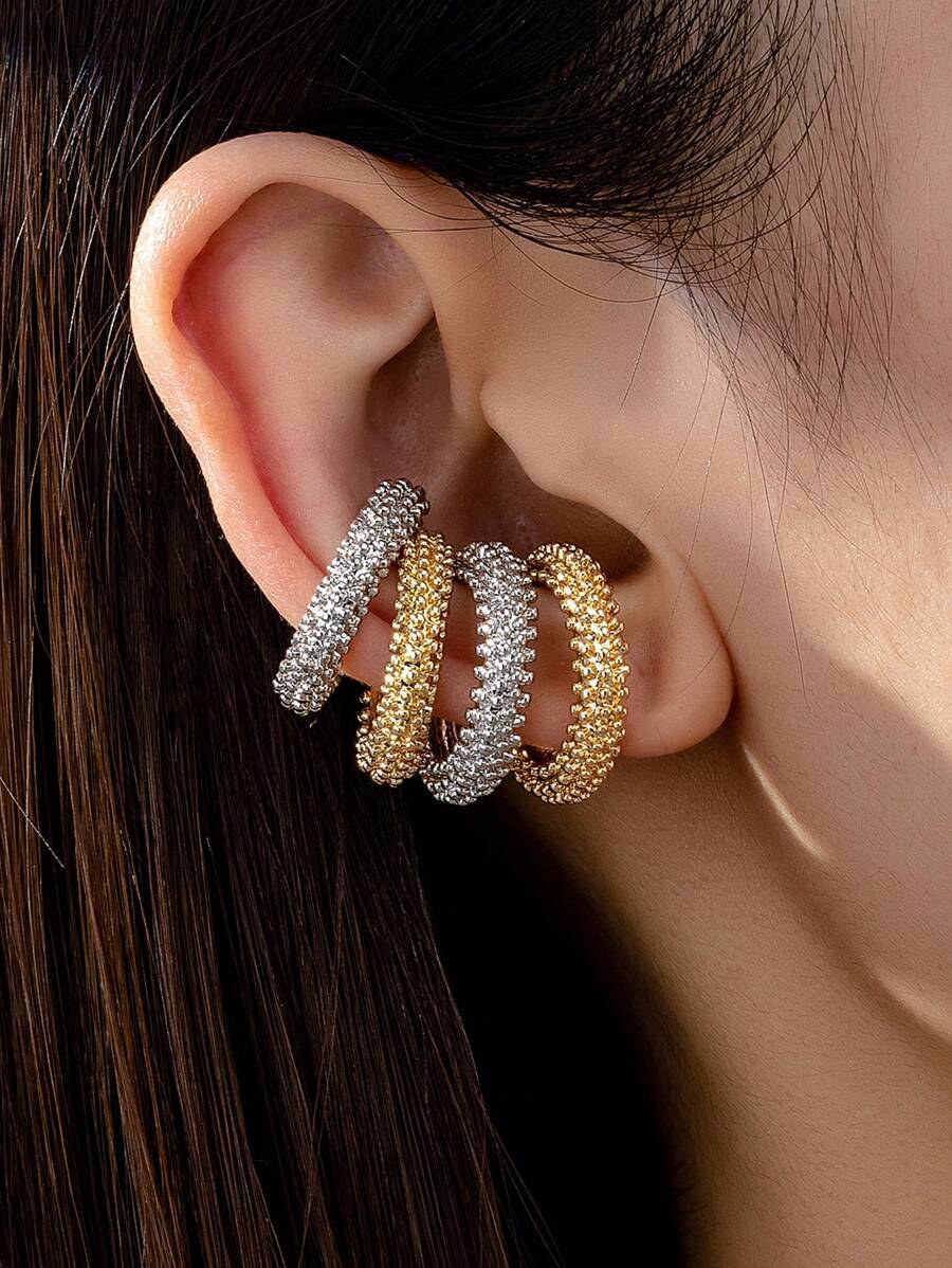 4 Pcs Minimalist Chunky Metal Stacked Ear Cuffs Cuff Earrings Set For Women | SHEIN USA