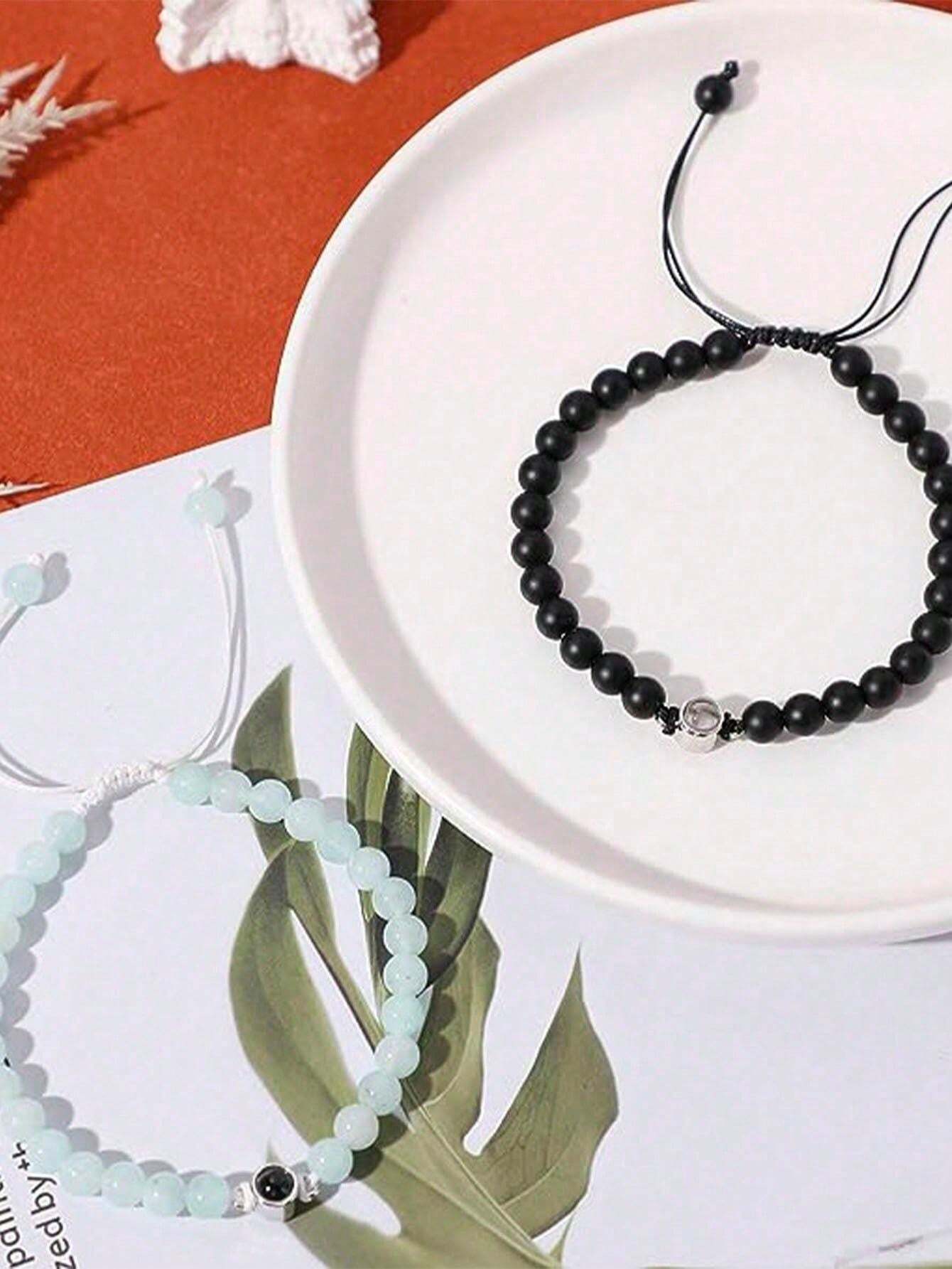 Conjunto de 2 pulseras finas hechas a mano para pareja en color verde ...