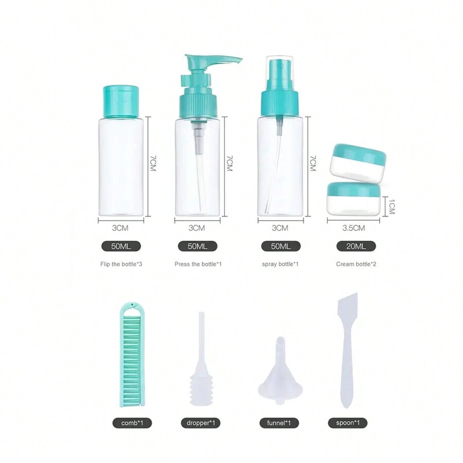 11 Piece Travel Split Bottle - Leak Proof, Container And Transparent ...