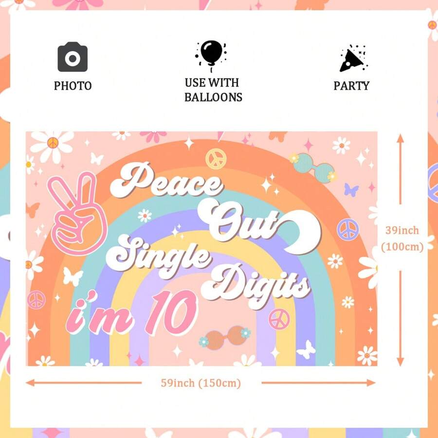 1pc Peace Out Single Digits Party Decoration Girl,Groovy 10th Birthday Decorations Boho Digits I ...