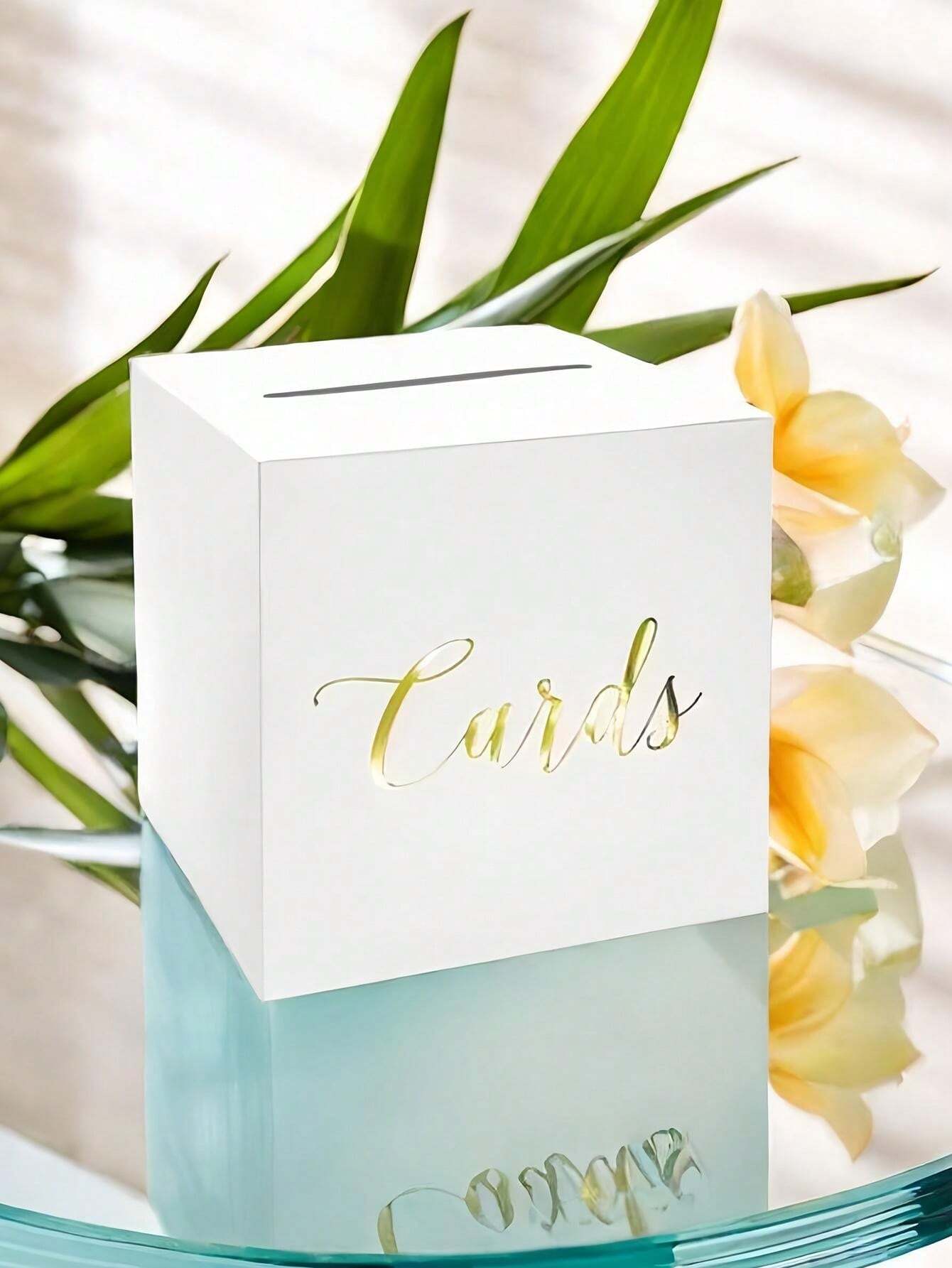 1pc Elegant White Card Box With Gold Foil Accents Birthday Party Gift ...