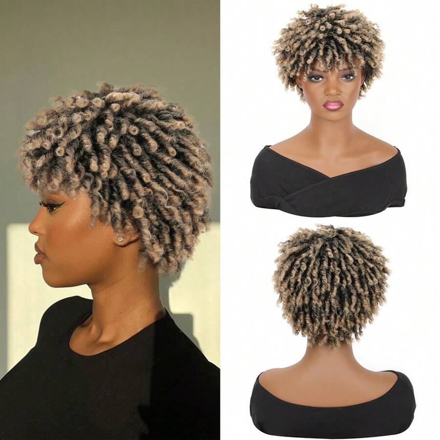 Synthetic Short Dreadlock Wig 3 Inch Afro Curly Faux Locs Wigs Twist ...