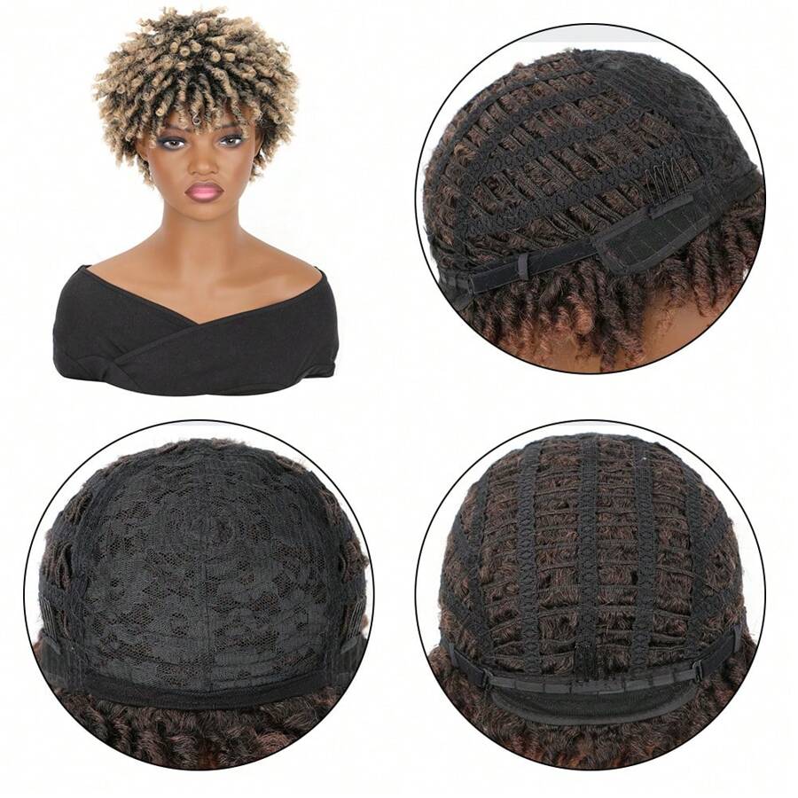 Synthetic Short Dreadlock Wig 3 Inch Afro Curly Faux Locs Wigs Twist ...