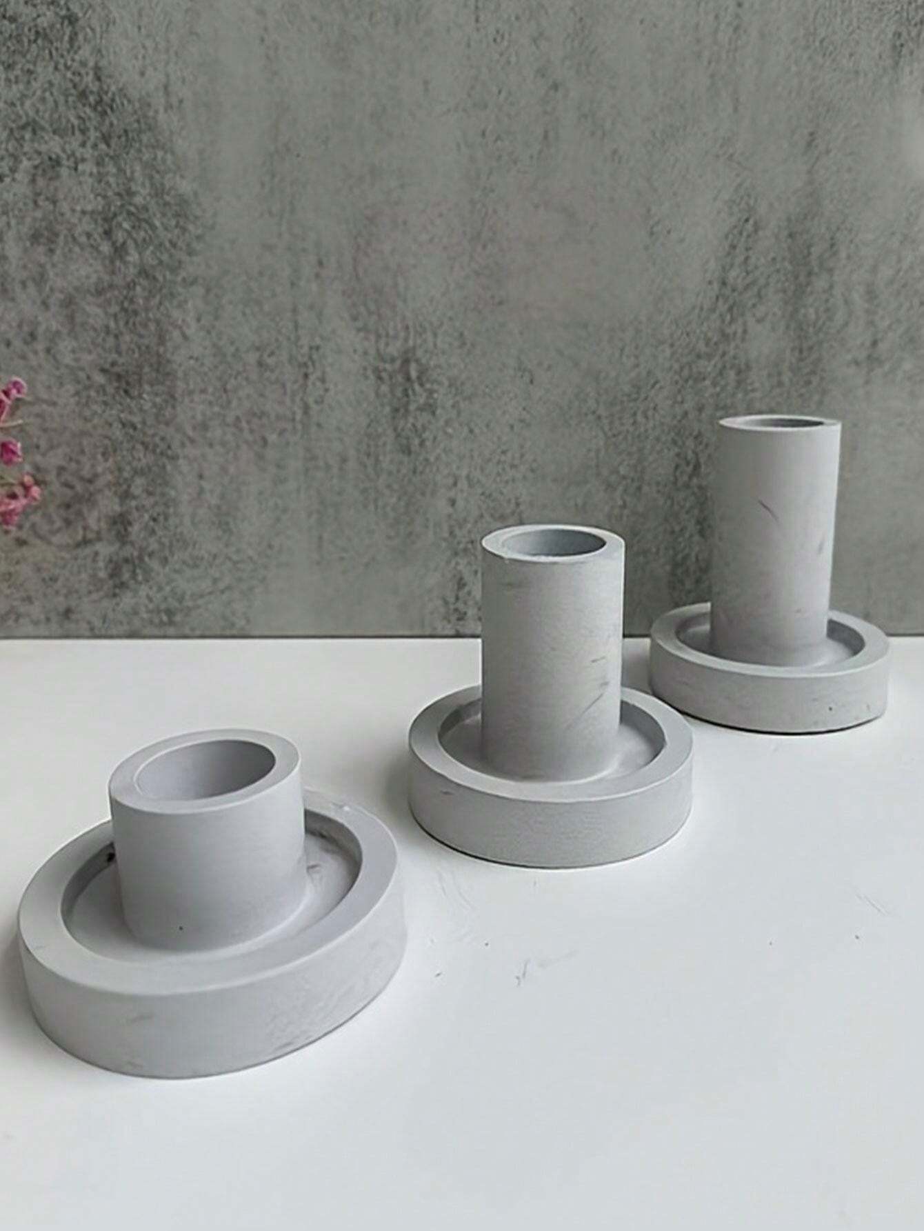 3pcs Round Candle Holder Base Silicone Molds, Concrete Candlestick Mold ...
