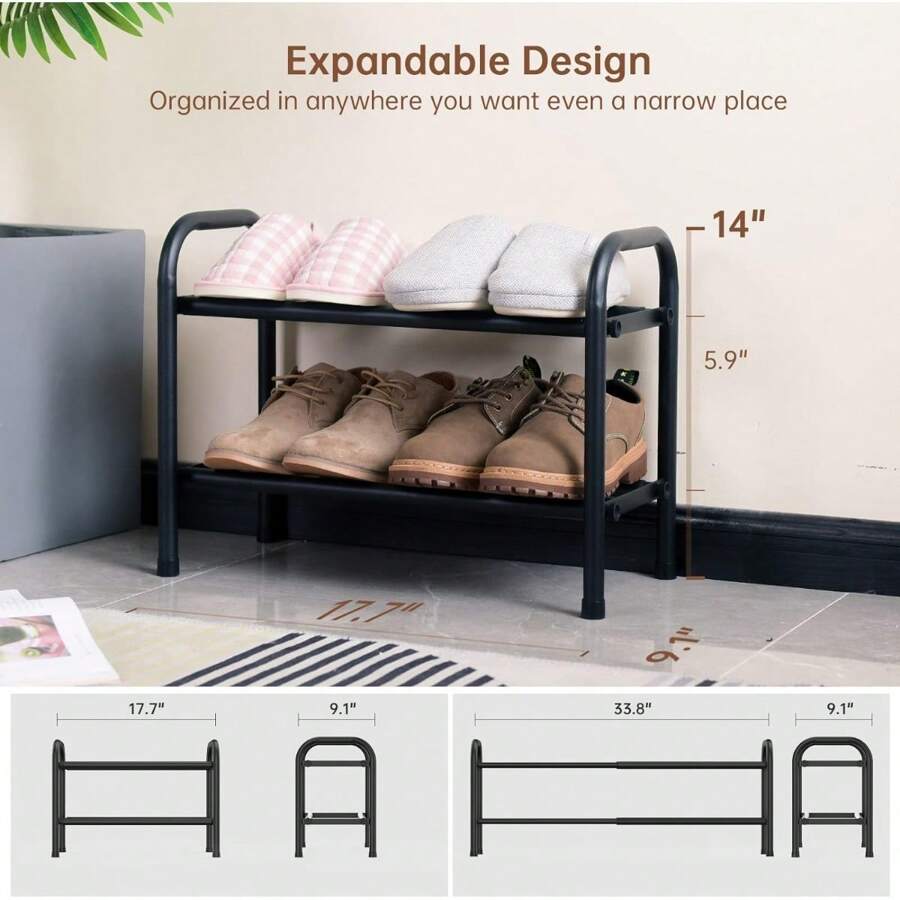 2-Tier Expandable Shoe Rack,Adjustable Shoe Shelf Storage Organizer ...