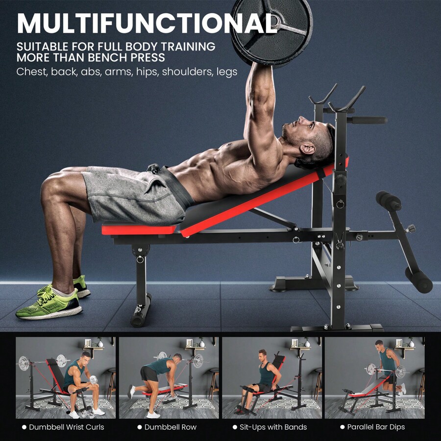 6 In 1 Weight Bench Set With Rack Leg, Adjustable Bench Press Set ...