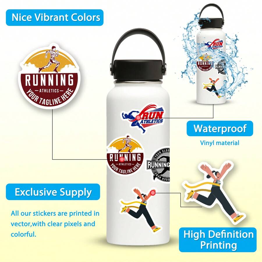 50Pcs Running Stickers For Water Bottles, Cool Sports Motivational ...