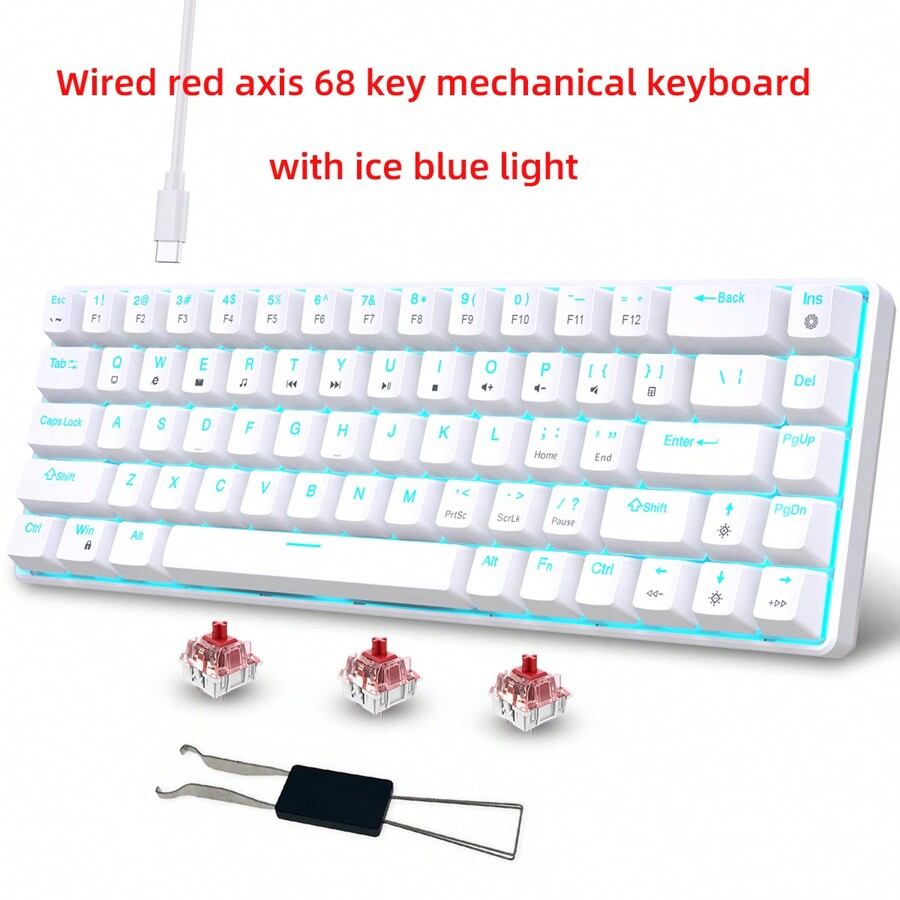 1pc 68-Key Wired Mechanical Keyboard With Red Switches, Dual-Color ...