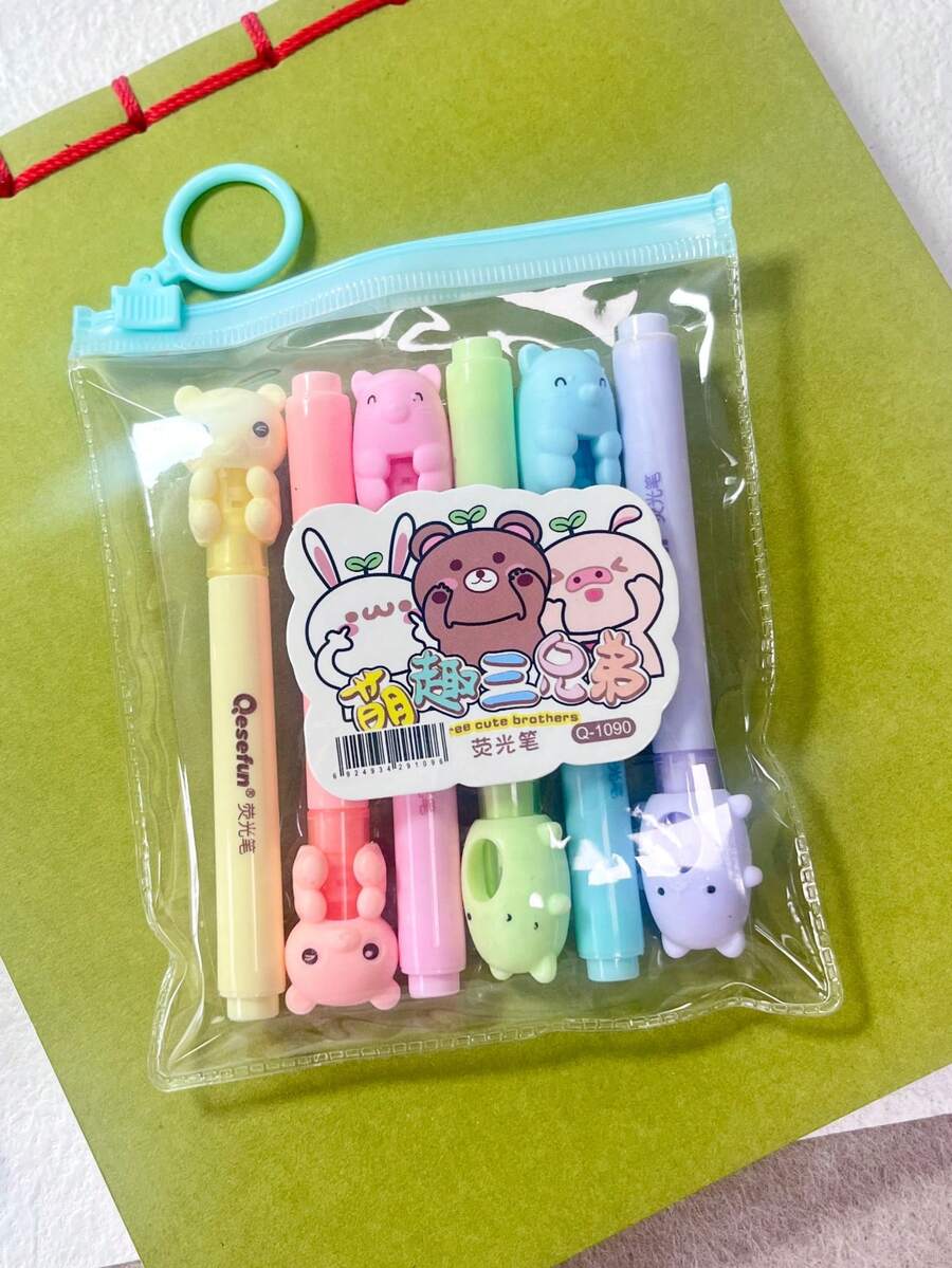 Cute Cartoon Shaped Fluorescent Pen Set For Students, Including Three ...
