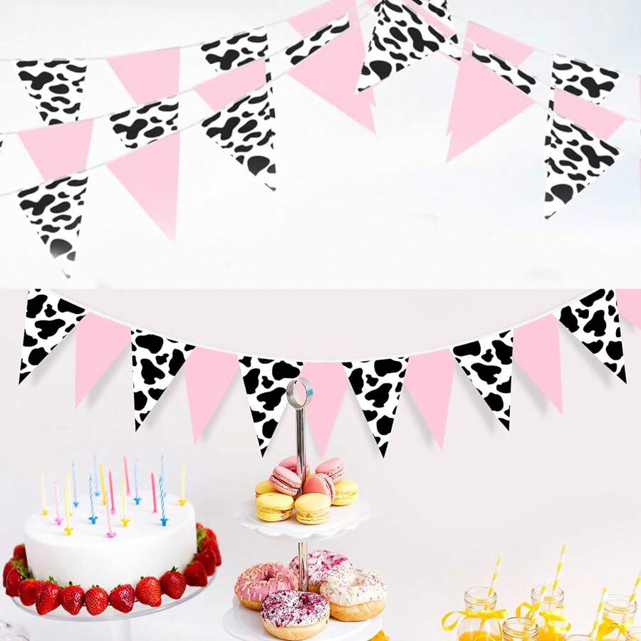 1Pc Cow Print Pennant Banners, Cow Print Pennant Banner Birthday Party ...