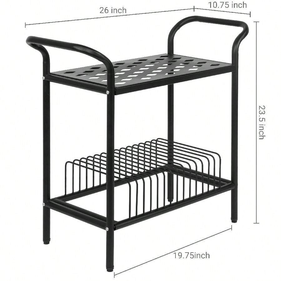 Black Metal 2 Tier Turntable Display Table Rack, Record Player Holder ...