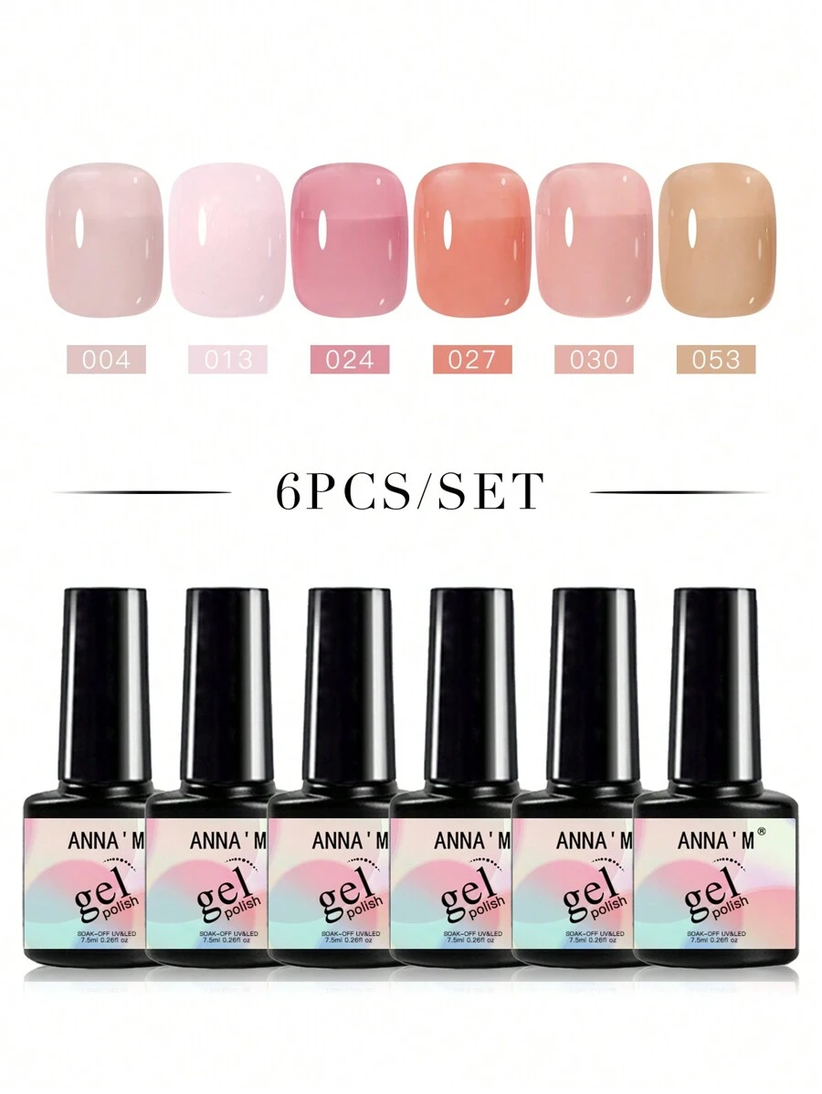 Translucent Gel Nail Polish Set Of 6 Bottles . Colored Gel Nail Polish ...