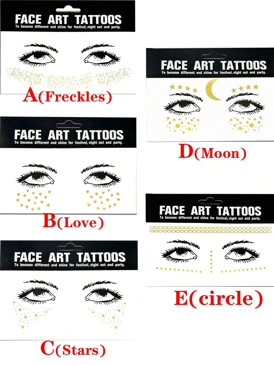 1pc Temporary Waterproof Face Tattoo Sticker, Gold Glitter Tattoo For ...