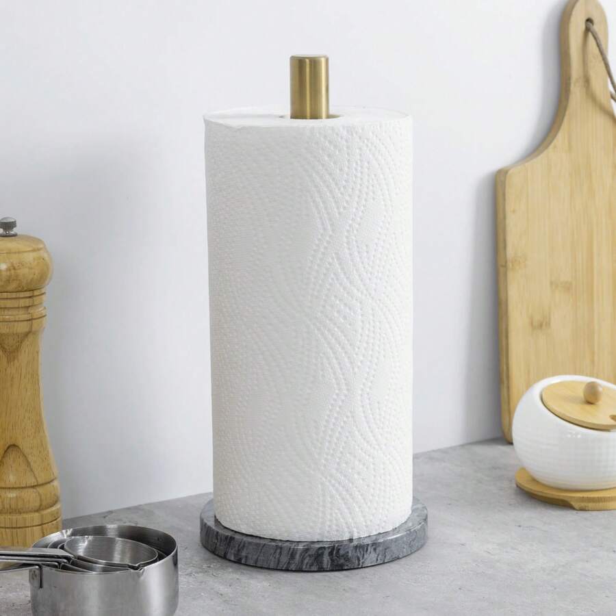 Gray Marble Kitchen Paper Holder With Brass Spindle, Countertop Paper ...