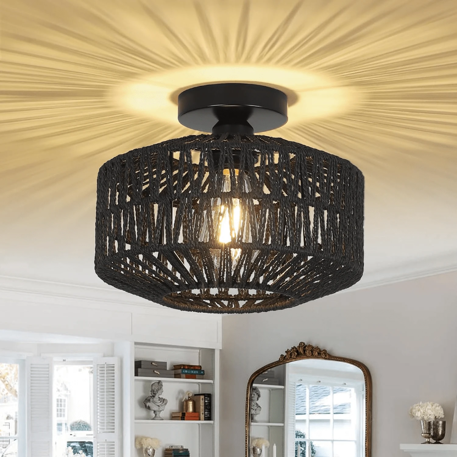 1pc Bohemian Style Woven Mini Pendant Light For Farmhouse Ceiling ...