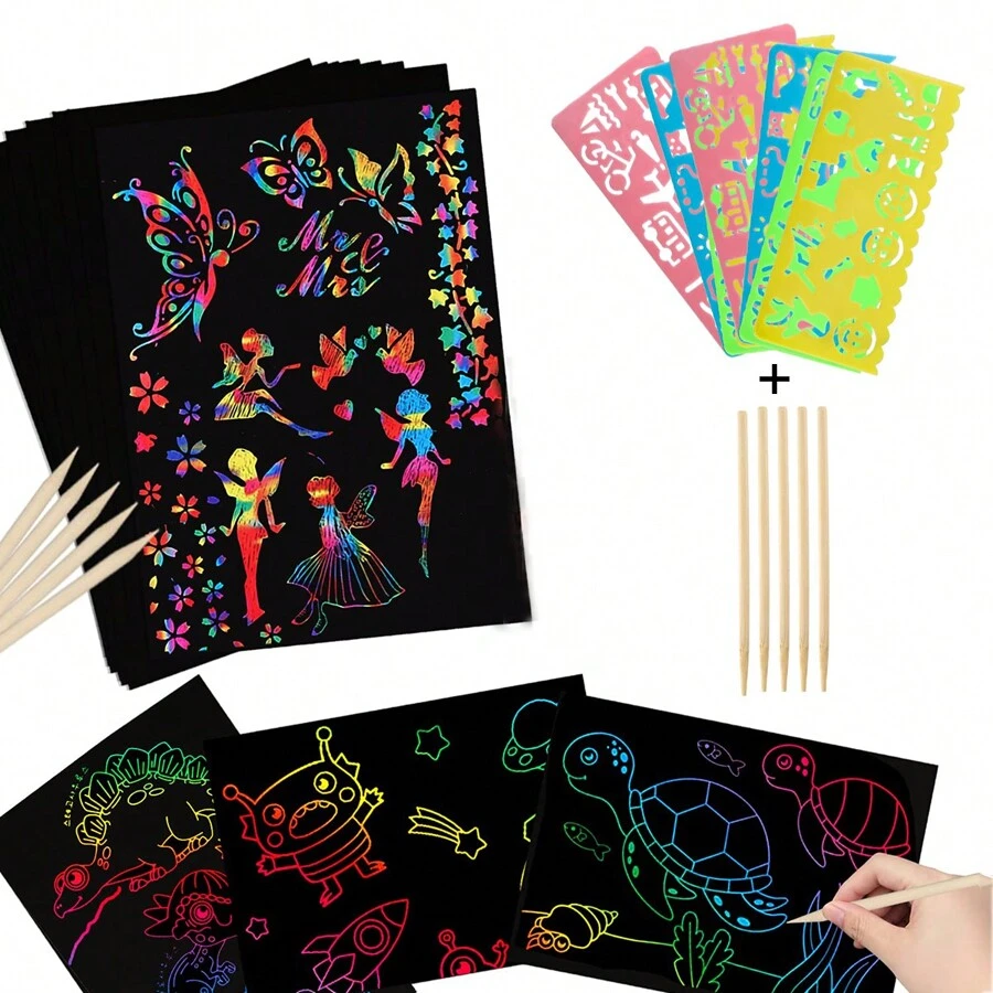 50 Sheets Colorful Scratch Drawing Paper, DIY Creative Doodling Art Fun ...