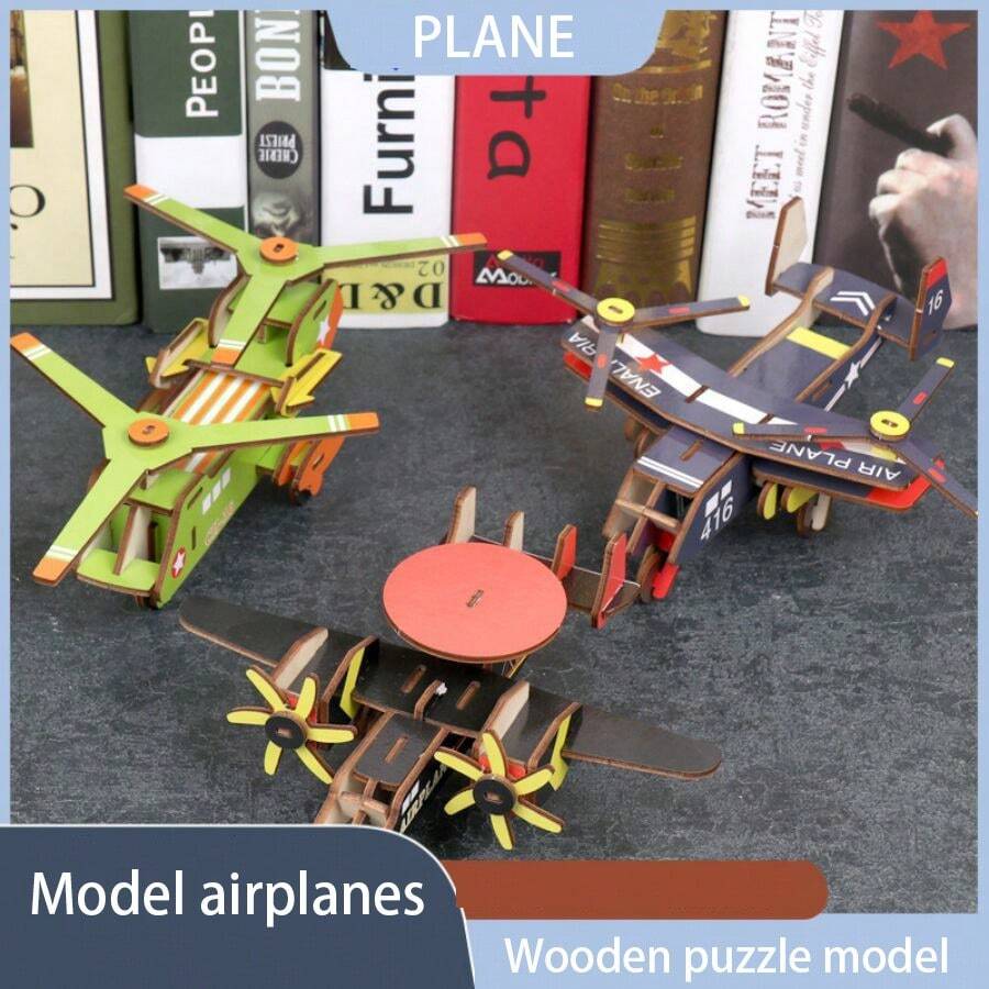 Wooden 3D Airplane Assembly Model, Development Of Assembling Toys, DIY ...