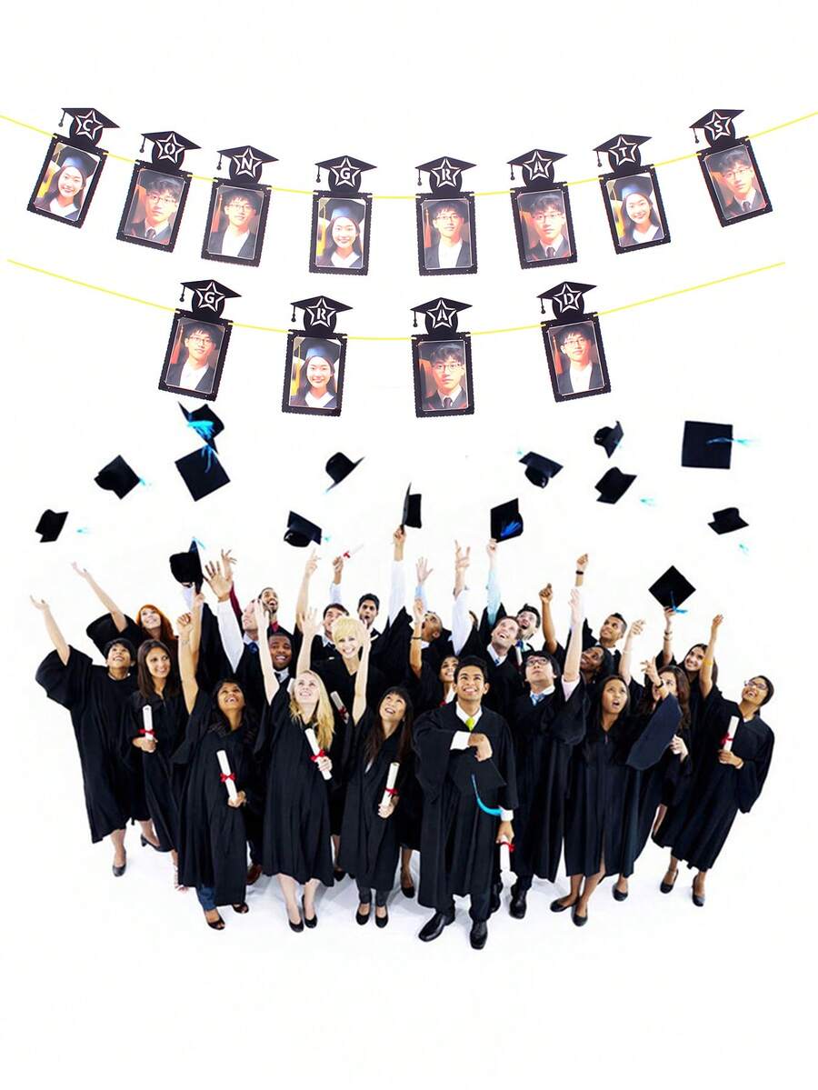 1pc-2024 Graduation Photo Banner, Black Congrats Grad Banner ...