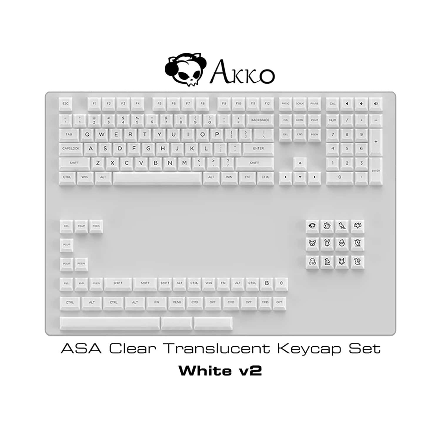 Akko ASA Clear Keycap Set 155-Key Transparent Backlit Keycaps For ANSI ...