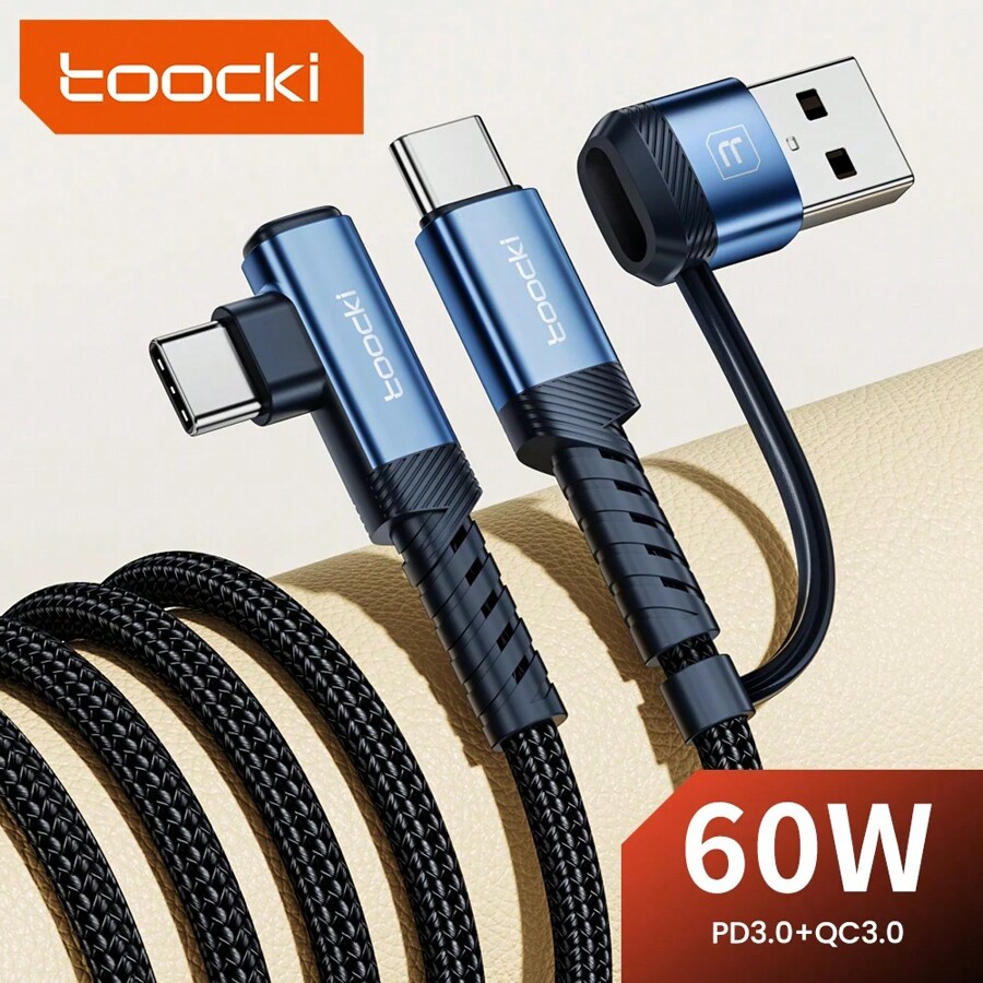 כבל USB 2 במרפק Toocki PD 60W טעינה מהירה מסוג C לסוג C כבל תואם ל ...