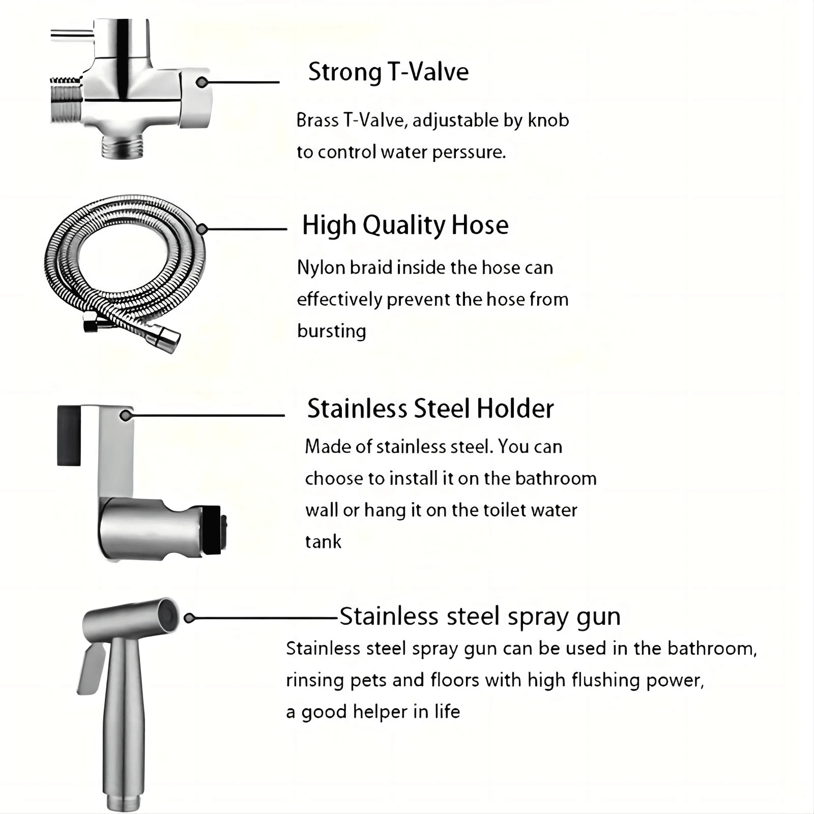 1set 304 Stainless Steel Toilet Flush Spray Gun, Female Washer Spray ...
