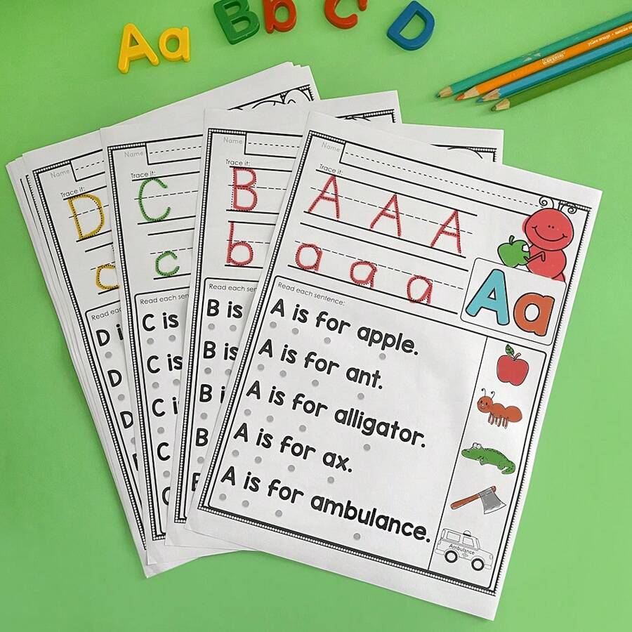 26 Paper Sheets Alphabet Coloring Workbook For Handwriting, 26 Alphabet ...