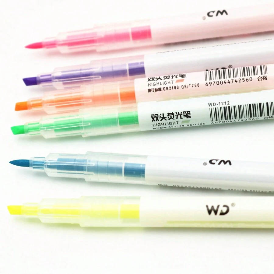 1 Set Of 6 Dual Tip Highlighter Pens, Student Graffiti Marker For ...