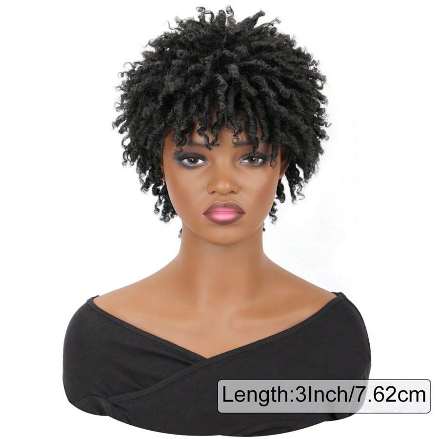 Synthetic Short Dreadlock Wig 3 Inch Afro Curly Faux Locs Wigs Twist ...