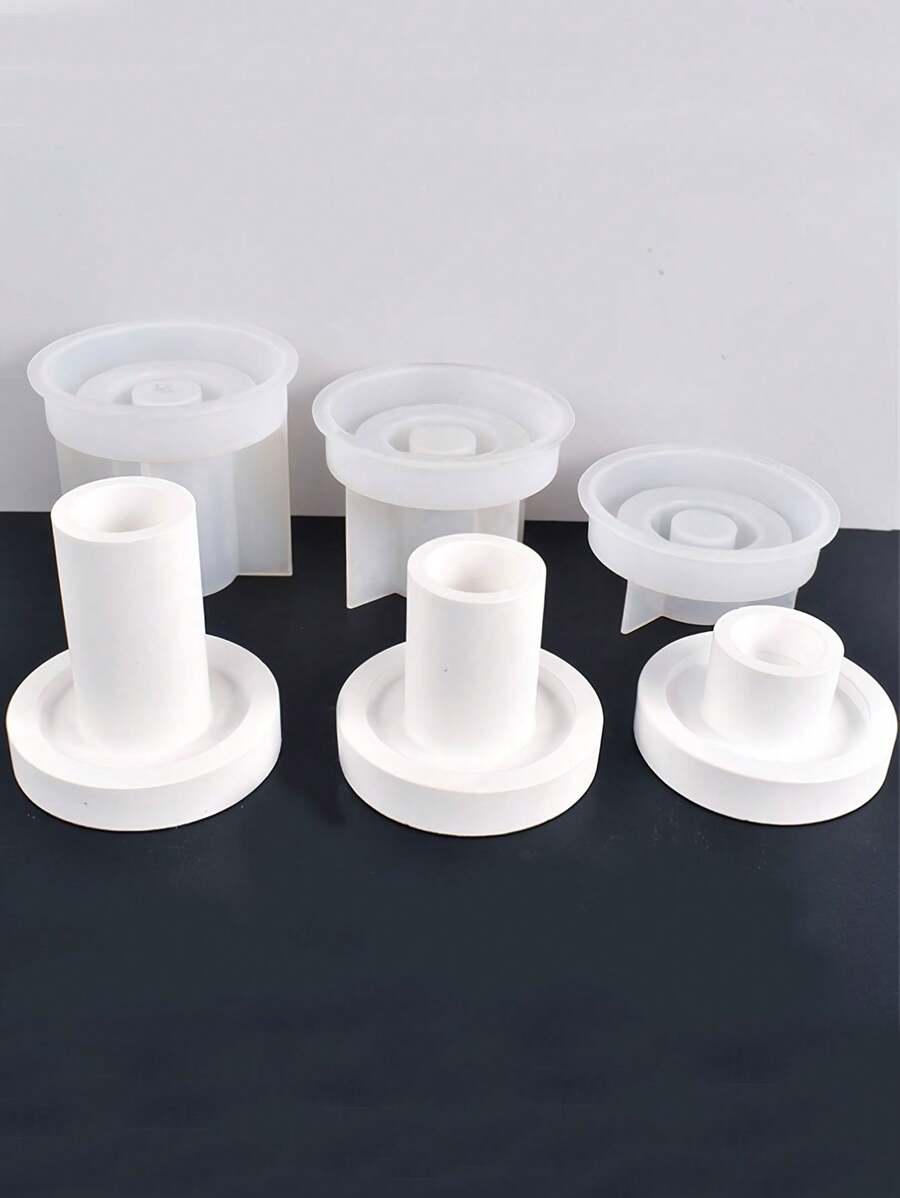 3pcs Round Candle Holder Base Silicone Molds, Concrete Candlestick Mold ...