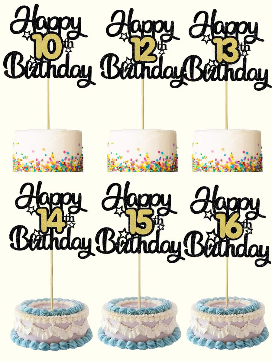 1pc Happy Birthday Paper Cake Topper, Celebrate 10 12 13 14 15 16 17 18 ...