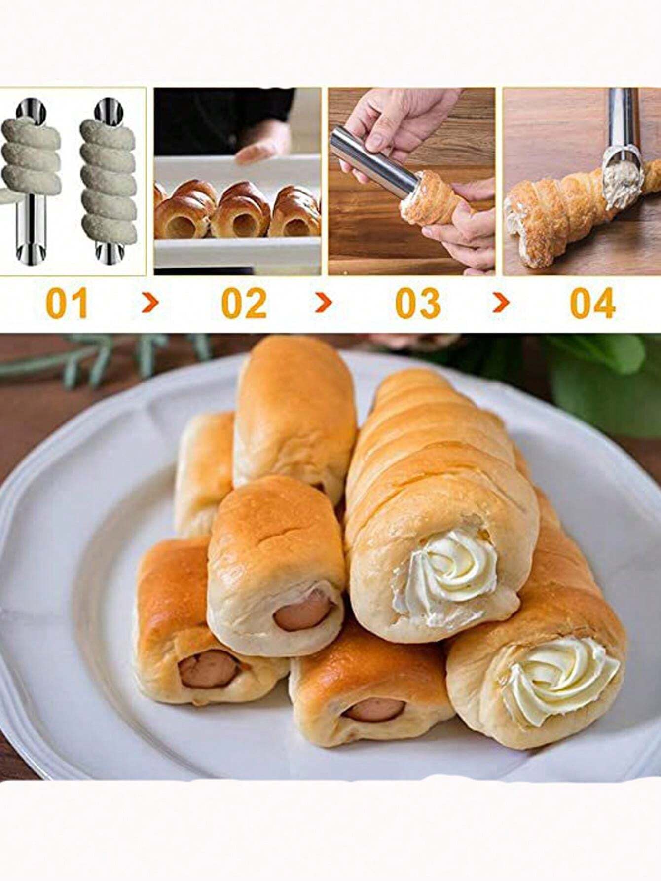 16pcs/Set Silver Stainless Steel Denmark Pastry Tubes Croissant Horn ...