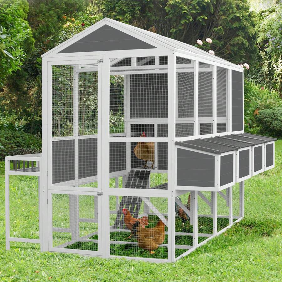 Chicken Coop With Chicken Run,Wooden Walk-In Chicken House With Pull ...