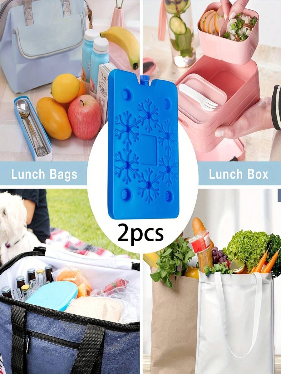 Lunch Box Cooler Bag, 2 Reusable Ice Packs, Ultra-Thin Freezer Pack ...