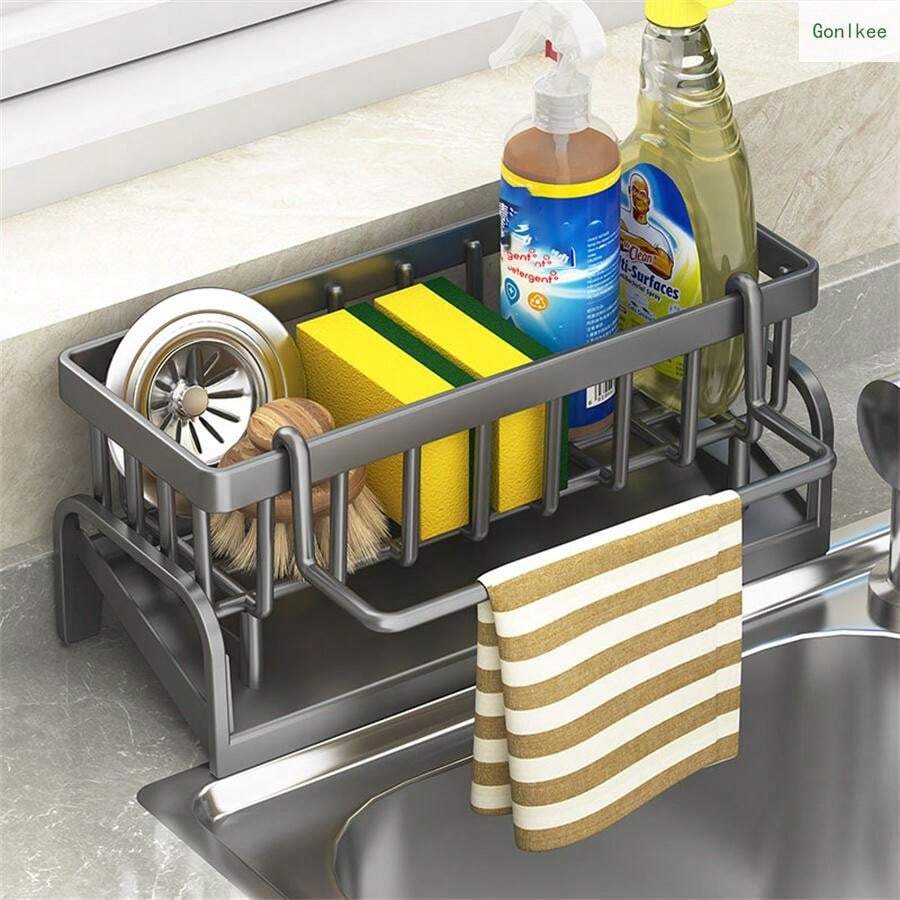 1pc Sponge Drainer Holder With Cloth Rack, Stainless Steel Sink Storage ...