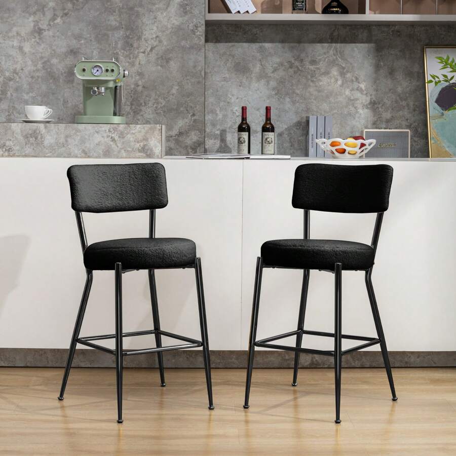 Mjkone 24"Counter Height Bar Stools, Modern Teddy Fleece Bar Stools ...