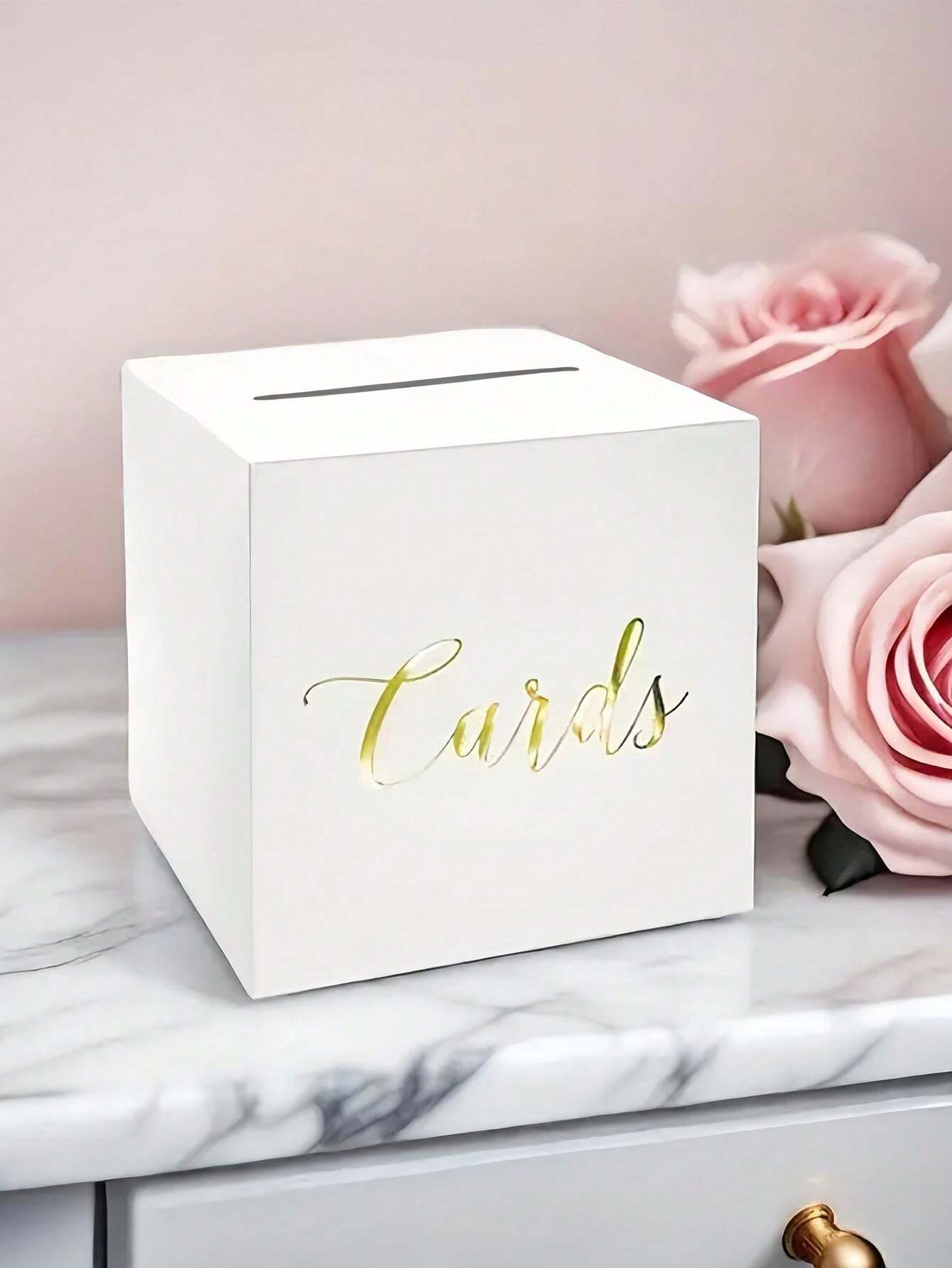 1pc Elegant White Card Box With Gold Foil Accents Birthday Party Gift ...