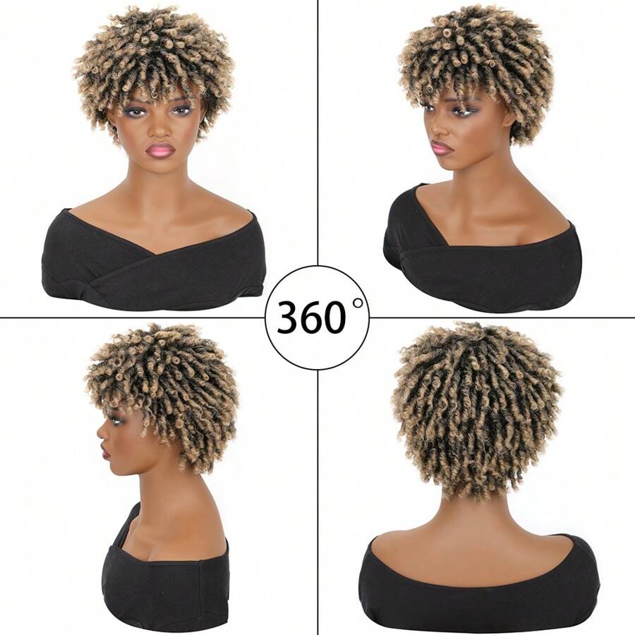 Synthetic Short Dreadlock Wig 3 Inch Afro Curly Faux Locs Wigs Twist ...