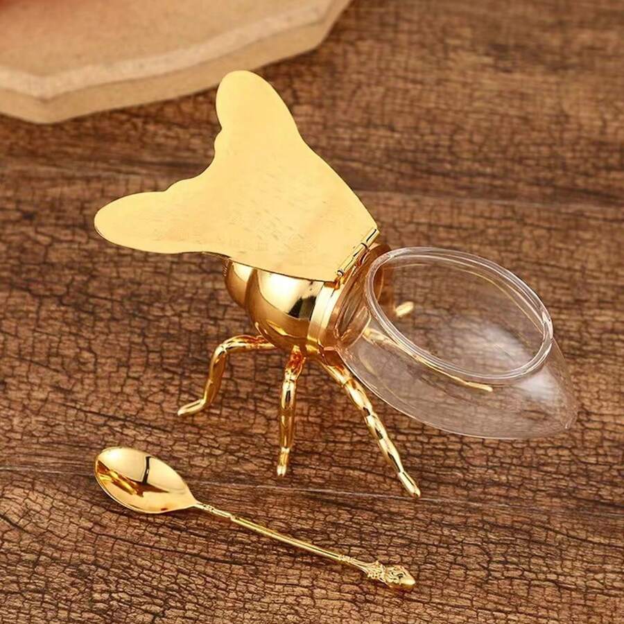 Bee Honey Jar With Spoon, Luxury Golden Sugar Bowl, Premium Kitchen ...