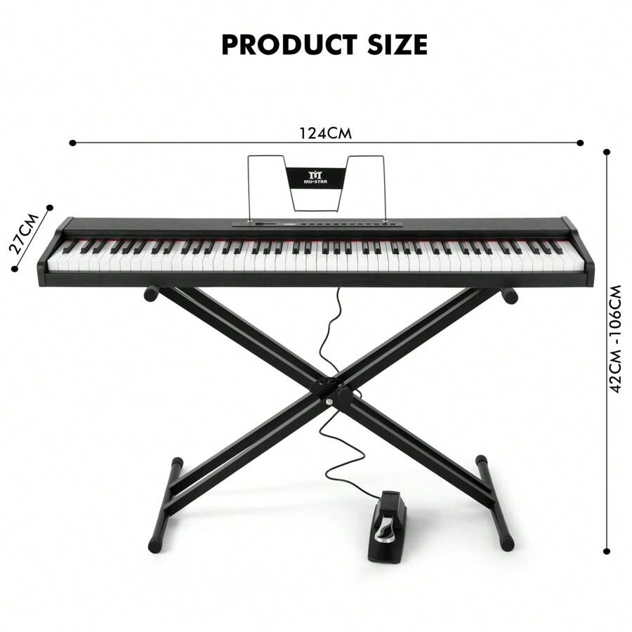 MUSTAR Digital Piano 88 Weighted Keys With Stand Touch Sensitivity, Full Size 88 Key Piano ...