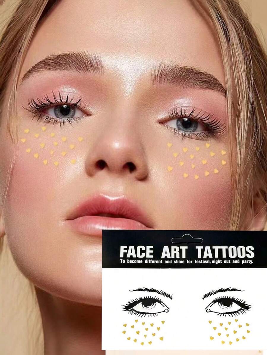 1pc Temporary Waterproof Face Tattoo Sticker, Gold Glitter Tattoo For ...