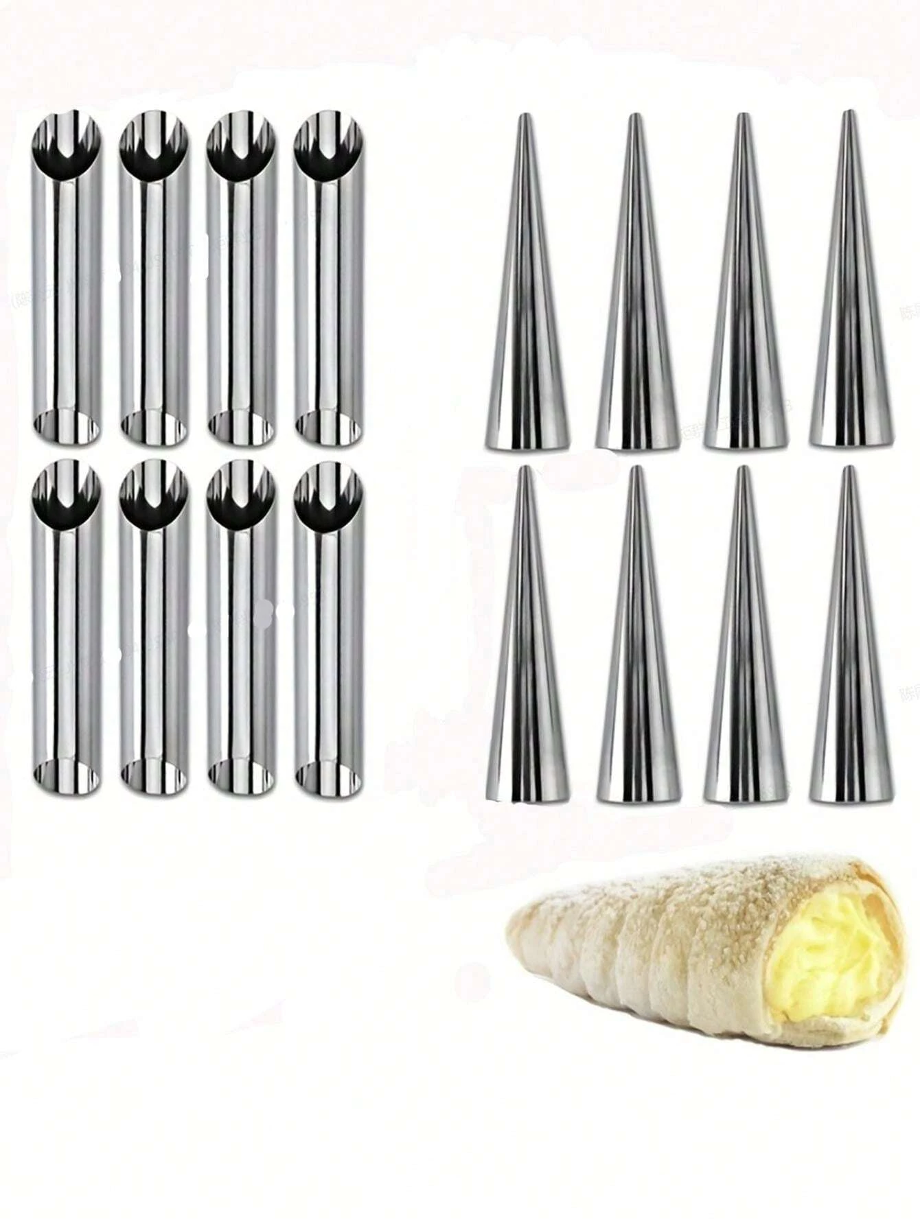 16pcs/Set Silver Stainless Steel Denmark Pastry Tubes Croissant Horn ...
