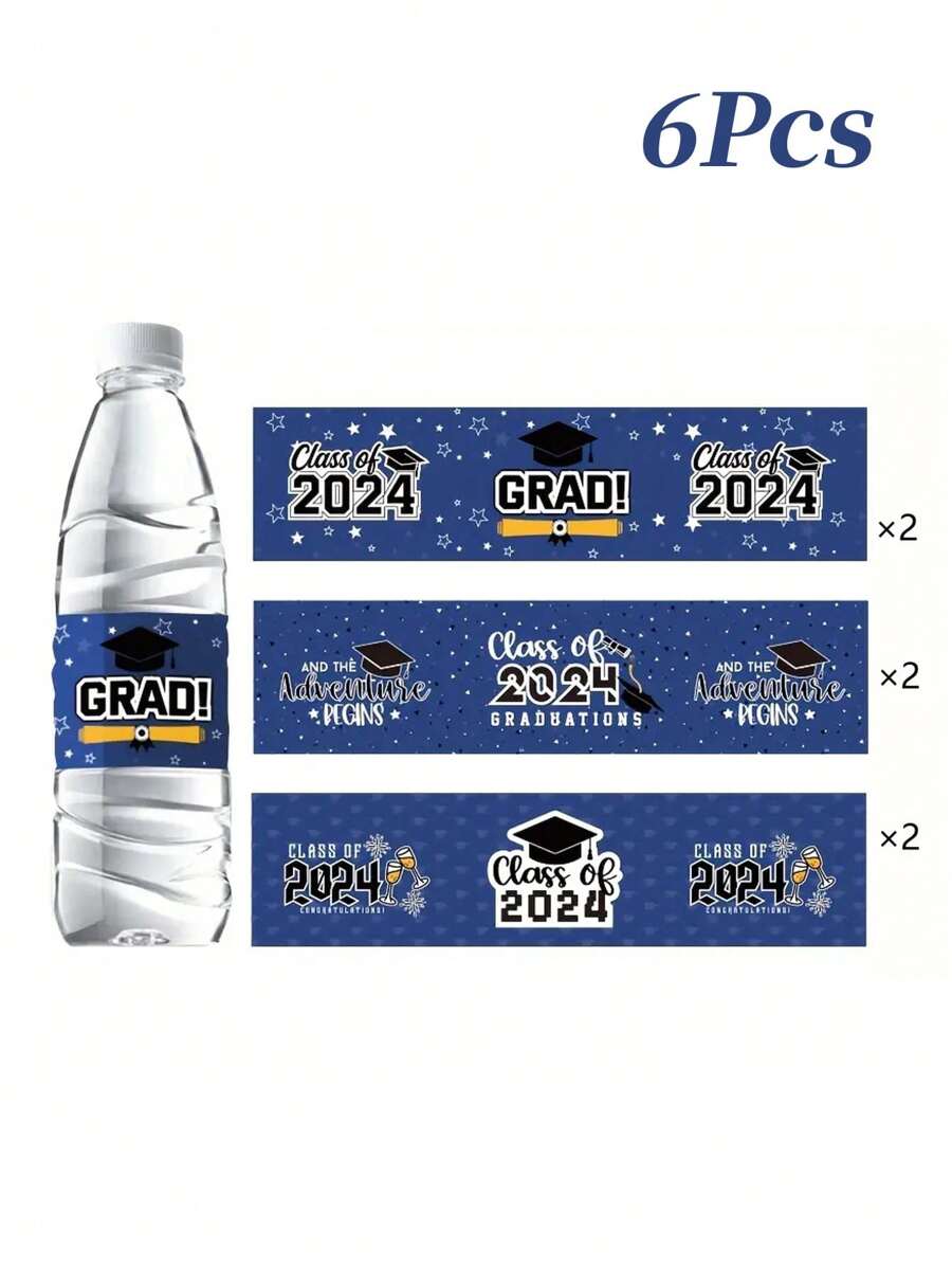 6 Sheets Graduation Mineral Water Stickers, Graduation Party Waterproof ...