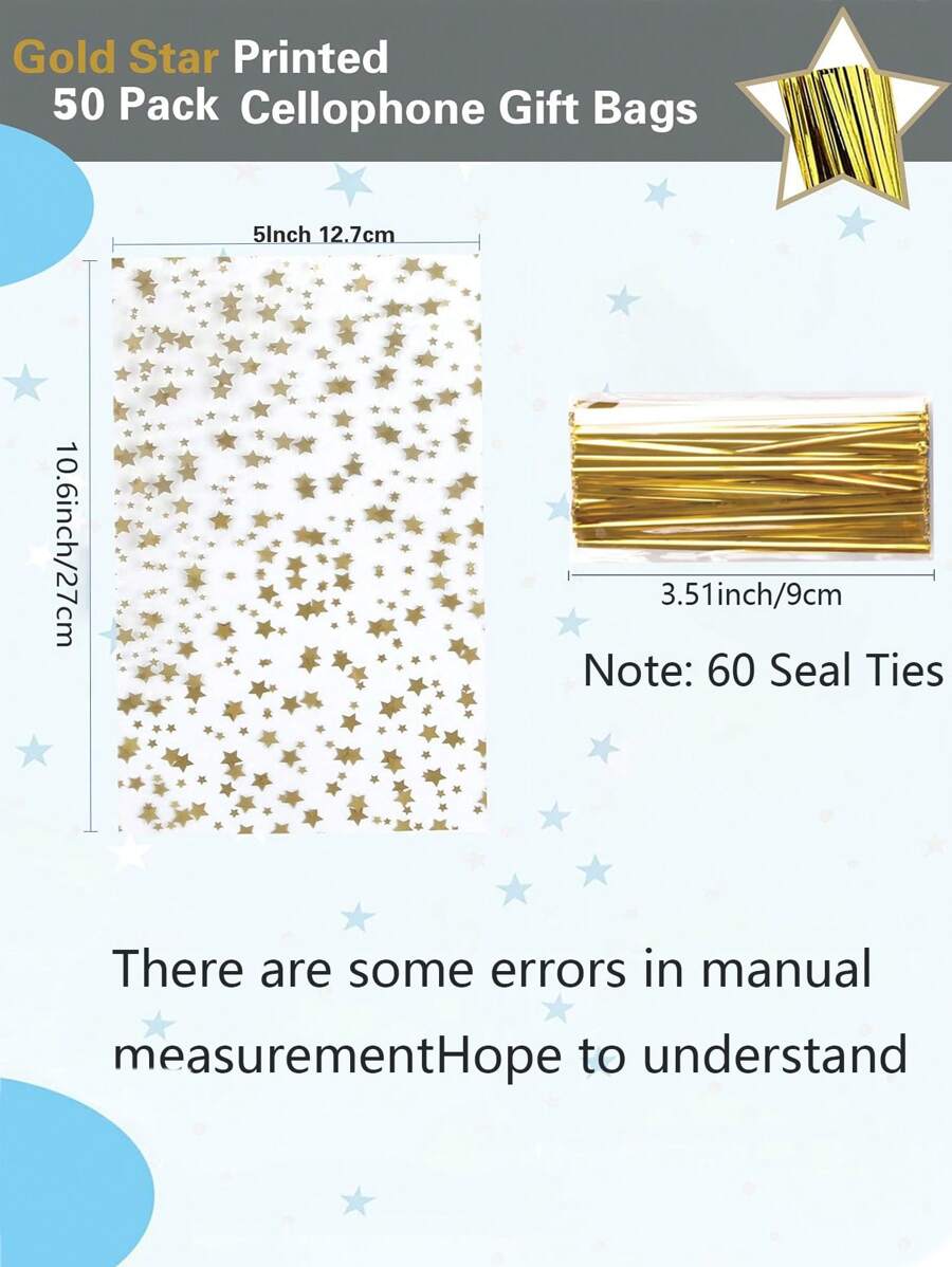 200pcs 5"X 10.6" (12.7cm X 27cm) Star Print Gift Wrap Bags, Clear ...