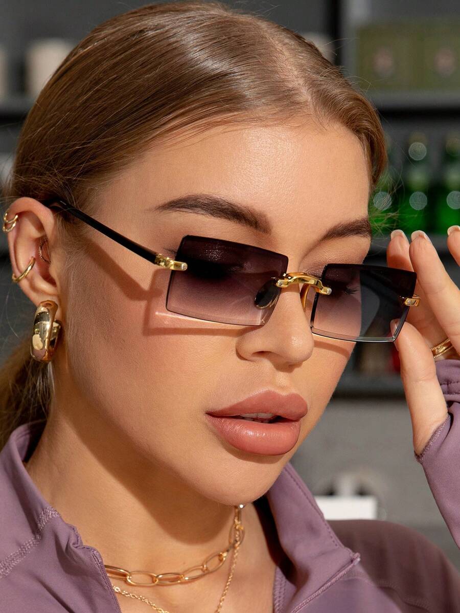 Retro Frameless Rectangular Sunglasses Unisex Plastic Fashion Classic ...